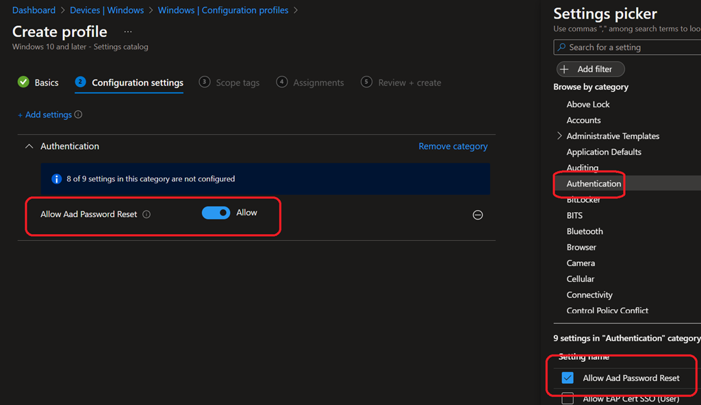 Intune – Enable self-service password reset on Windows login screen new option